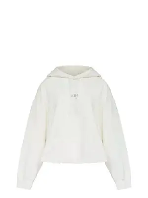 MAISON MARGIELA Frayed-hem Logo Hoodie - White