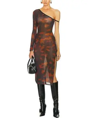 COURREGES Abstract-pattern Print Midi Dress - Brown