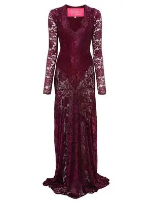 MIAU BY CLARA ROTESCU Juniper Lace Long-sleeved Gown - Red