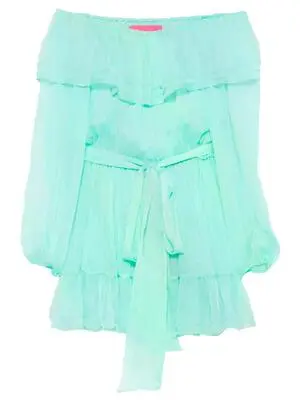 MIAU BY CLARA ROTESCU Ruffled Off-shoulder Mini Dress - Blue