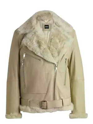 BOSS Zipped Leather Jacket - Neutrals