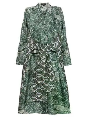Biyan Printed Silk Dress - Green