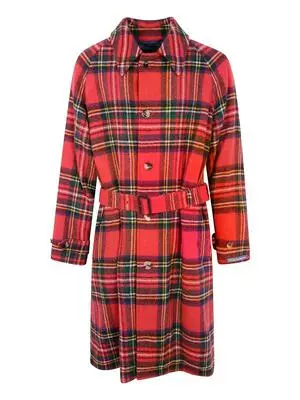 Ralph Lauren Plaid Belted Wool Coat - Red