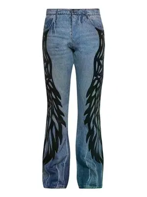 EARTHLING VIP Five-pocket Wing-print Flared Jeans - Blue