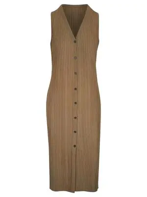 Vince Ribbed Button-front Dress - Neutrals