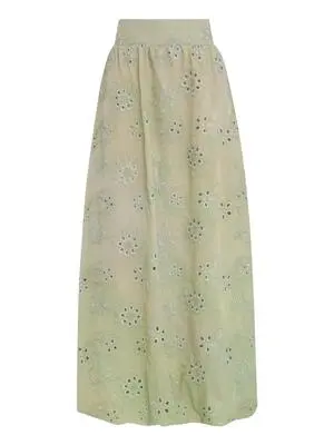 BRIGITTE Zahra Eyelet-embroidered Midi Skirt - Green