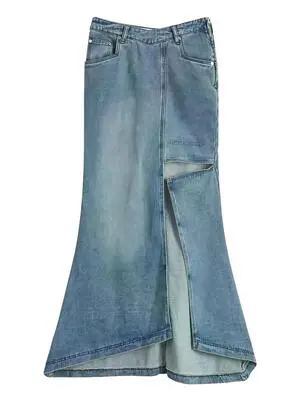 HOUSE OF SUNNY Asymmetric Fishtail Denim Skirt - Blue