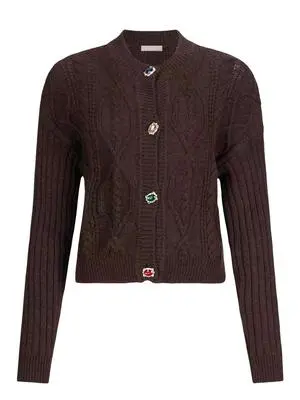 Liu Jo Cable-knit Jewel-button Cardigan - Brown