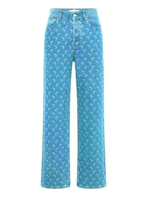 MARINE SERRE Moon-print Straight-leg Jeans - Blue