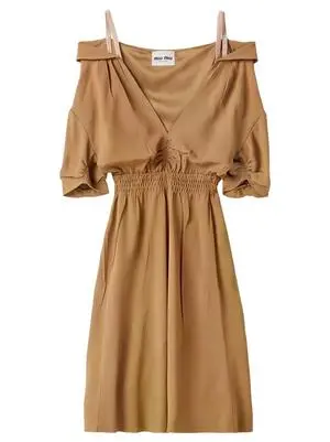 Miu Miu Sablé Smocked Dress - Brown