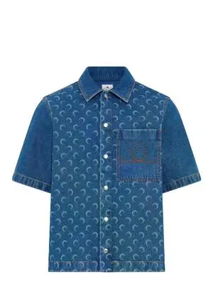 MARINE SERRE Moon-print Denim Shirt - Blue