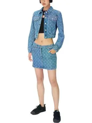 MARINE SERRE Crescent Moon Denim Jacket - Blue