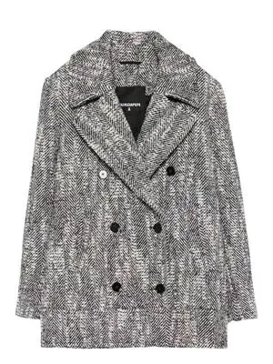 Patrizia Pepe Herringbone Double-breasted Coat - Black