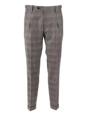 BERWICH Pleated Checked Trousers - Brown
