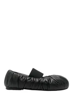 ALAINPAUL Gathered Leather Ballet Flats - Black
