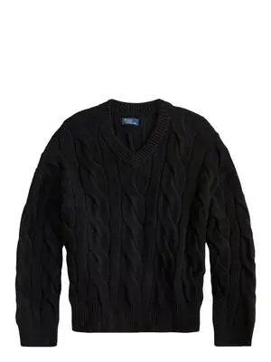 Polo Ralph Lauren Cable-knit V-neck Pullover Sweater - Black