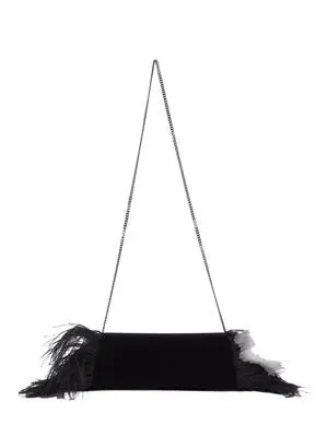 Akris Feather-trimmed Velvet Clutch - Black