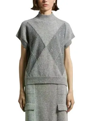 Peserico Sequin-embellished High-neck Vest - Grey