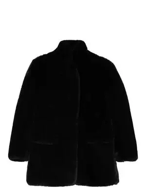 SWORD 6644 High-neck Faux Fur Jacket - Black