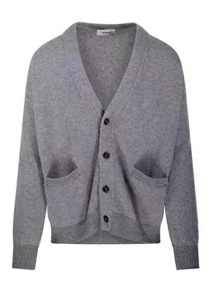 A PAPER KID Patch Pocket V-neck Cardigan - Grey