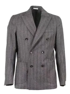BRERA Herringbone Double-breasted Blazer - Grey