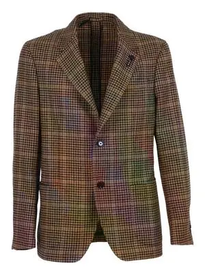 LARDINI Houndstooth Wool Jacket - Brown