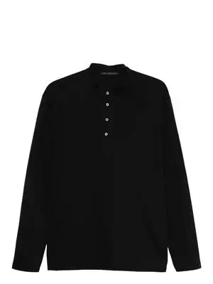 LOW BRAND Button-placket Henley Top - Black