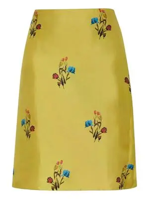 Marni Floral-print Silk Midi Skirt - Yellow