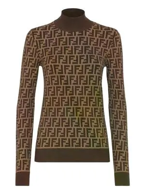 Fendi Ff Motif High-neck Sweater - Brown