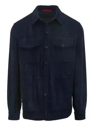 Isaia Corduroy Pocketed Shirt Jacket - Blue