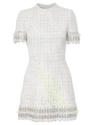 Carolina Herrera Tweed Beaded Mini Dress - White