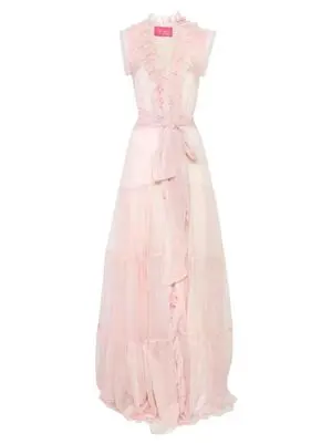MIAU BY CLARA ROTESCU Ruffled Tiered Maxi Dress - Pink