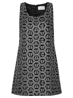 Philipp Plein Monogram Strass Mini Dress - Black