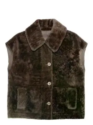 JOSEPH Sleeveless Shearling Jacket - Brown