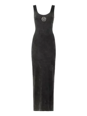 Philipp Plein Hexagon Ribbed-knit Tank Midi Dress - Grey