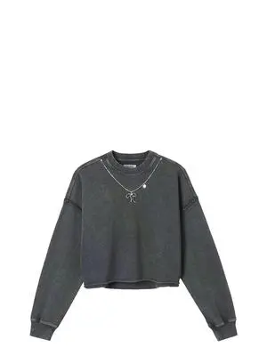 MUSIUM DIV. Raw Cut-edge Cotton Sweatshirt With Necklace - Black