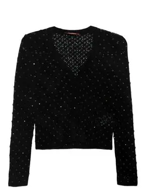 Max Mara Embellished V-neck Cardigan - Black