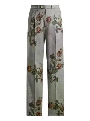 Etro Floral-printed Pleated Trousers - Grey