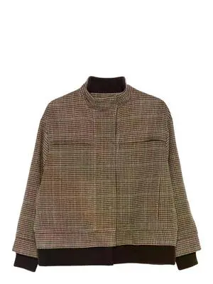 Eric Bompard Houndstooth Ribbed Bomber Jacket - Brown