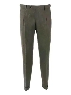 BERWICH Herringbone Pleated Trousers - Grey