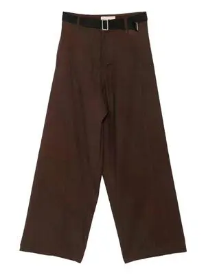 Plan C Belted Panelled Trousers - Brown