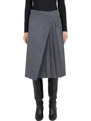 True Royal Pleated Wrap Skirt - Grey