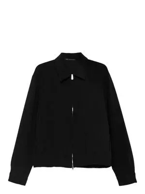 LOW BRAND Zip-front Collared Shirt Jacket - Black
