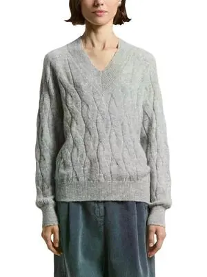 Peserico V-neck Cable-knit Sweater - Grey