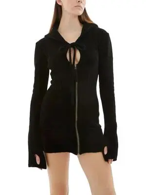 Ottolinger Hooded Zip-front Mini Dress - Black