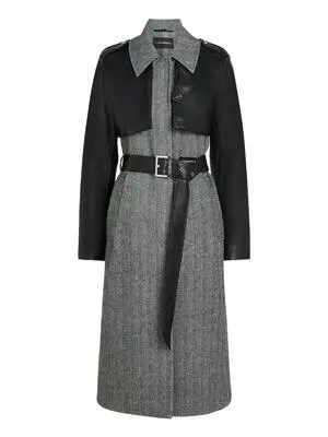 Karl Lagerfeld Belted Herringbone Coat - Black