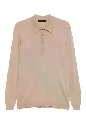 LOW BRAND Long-sleeved Buttoned Polo Shirt - Neutrals