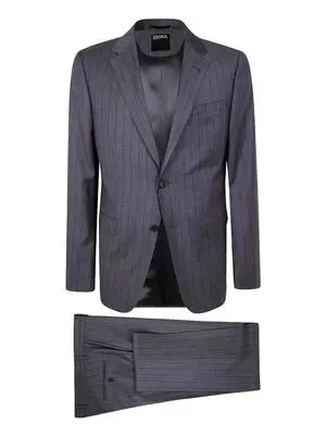 Zegna Pinstripe Single-breasted Wool Suit - Grey