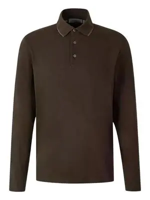Canali Long-sleeve Ribbed-trim Polo Shirt - Brown
