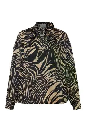 Munthe Zebra-print Tie-neck Blouse - Brown
